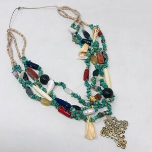 Vintage | Jewelry | Native American Shell Turquoise Beaded Necklace ...